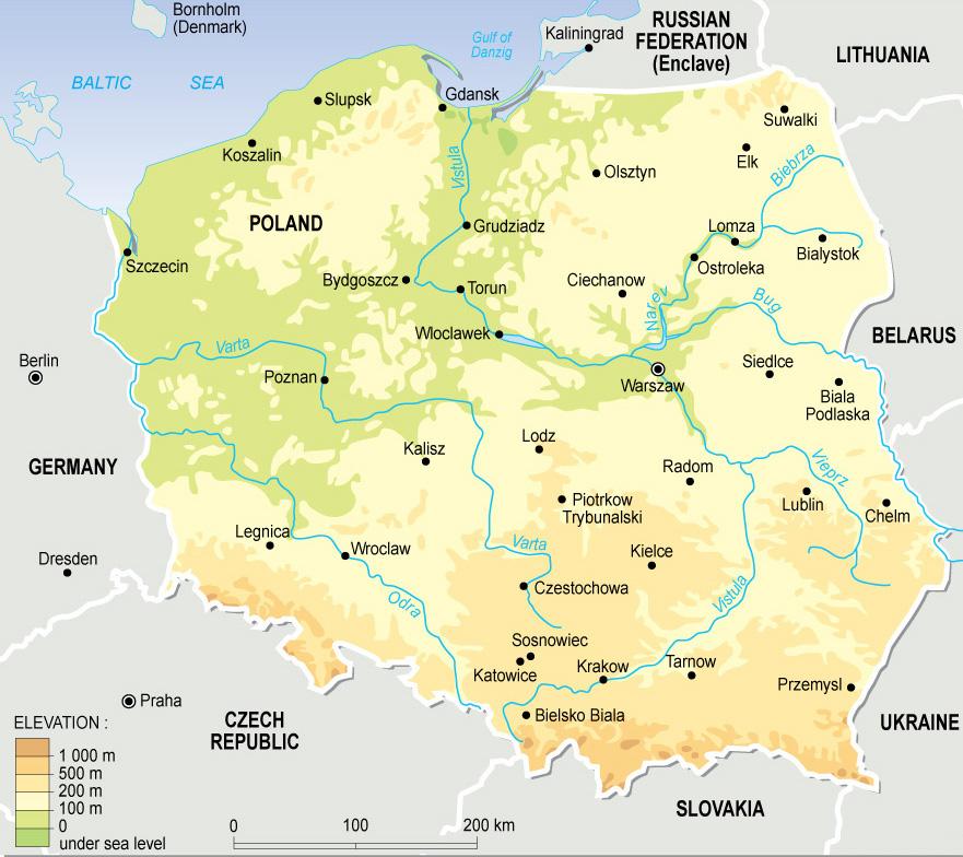 Polnische topografische Karte - Karte von Polen topographisch ...